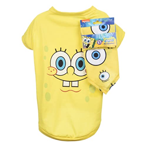 SpongeBob SquarePants for Pets Yellow Shirt for Dogs and Bandana Combo- Size Large | Soft and Comfortable Spongebob Clothes for Dogs- Lightweight T Shirt and Dog Bandana