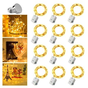 12 pack fairy lights battery operated, 3 speed modes, extra 12 batteries for replacement, 7ft 20 led mini string lights, waterproof copper wire, twinkle firefly lights for christmas decorations