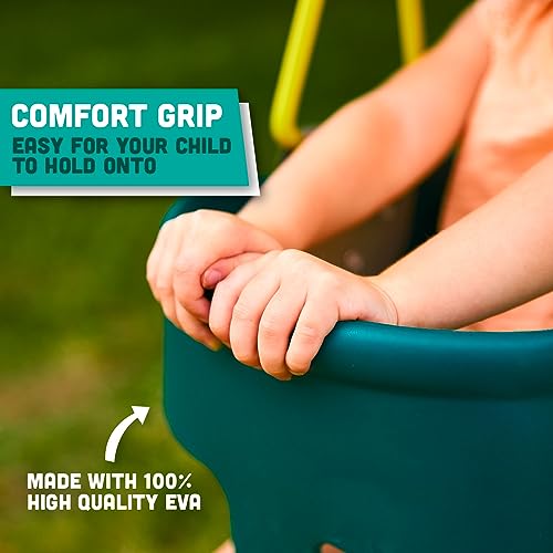 Premium High Back Full Bucket Toddler Swing Seat with Finger Grip, Plastic Coated Chains and Carabiners for Easy Install - Green - Squirrel Products