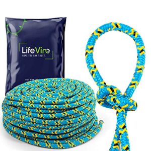 arborist tree rope, bull rope, static rope, tree rope, 18kn, 16 strand, 1/2 inch diameter, 150 foot, double braided, blue, black, & yellow