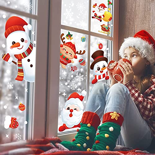 10 Sheets Christmas Window Clings Stickers Snowflake Santa Claus Xmas Decals for Glass Christmas Window Decorations for Party