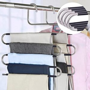 devesanter Pants Hangers Space Save Non-Slip 4 Pack S-Shape Trousers Hangers Stainless Steel Clothes Hangers Closet Storage Organizer for Pants Jeans Scarf Hanging Black