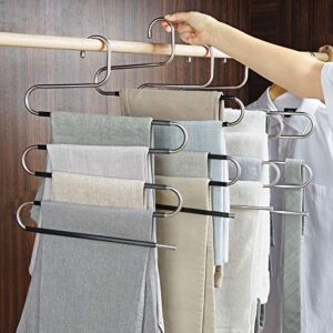 devesanter Pants Hangers Space Save Non-Slip 4 Pack S-Shape Trousers Hangers Stainless Steel Clothes Hangers Closet Storage Organizer for Pants Jeans Scarf Hanging Black