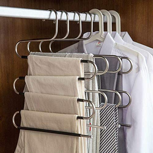 devesanter Pants Hangers Space Save Non-Slip 4 Pack S-Shape Trousers Hangers Stainless Steel Clothes Hangers Closet Storage Organizer for Pants Jeans Scarf Hanging Black