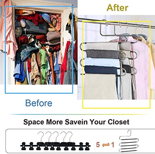 devesanter Pants Hangers Space Save Non-Slip 4 Pack S-Shape Trousers Hangers Stainless Steel Clothes Hangers Closet Storage Organizer for Pants Jeans Scarf Hanging Black