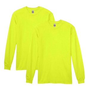 gildan heavy cotton long sleeve t-shirt, style g5400, 2-pack, safety green, medium