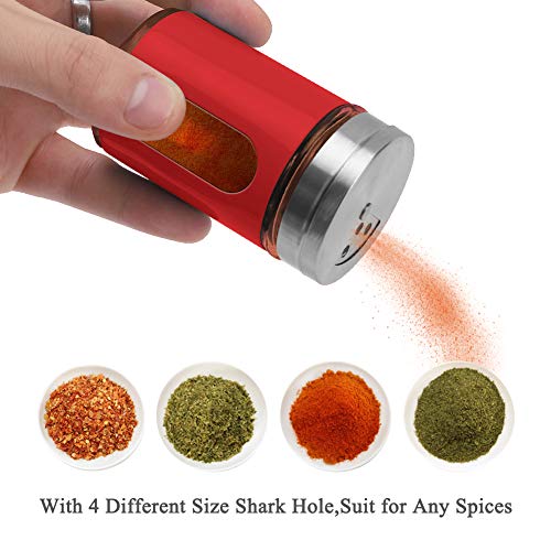 Accmor 2pcs Salt and Pepper Shakers,Stainless Steel Shaker for Salt Powder Sugar Cinnamon Pepper, Spice Dispenser with Adjustable Pour Holes,Red