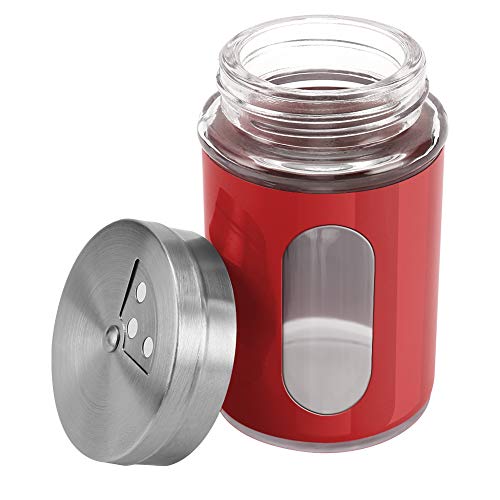 Accmor 2pcs Salt and Pepper Shakers,Stainless Steel Shaker for Salt Powder Sugar Cinnamon Pepper, Spice Dispenser with Adjustable Pour Holes,Red