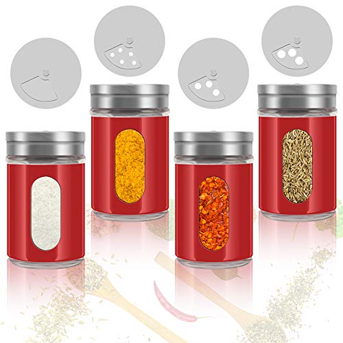 Accmor 2pcs Salt and Pepper Shakers,Stainless Steel Shaker for Salt Powder Sugar Cinnamon Pepper, Spice Dispenser with Adjustable Pour Holes,Red