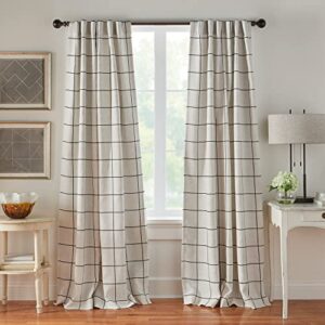 elrene home fashions brighton windowpane plaid blackout window curtain, living room and bedroom drape with rod pocket tabs, 52" x 95", black, 1 panel