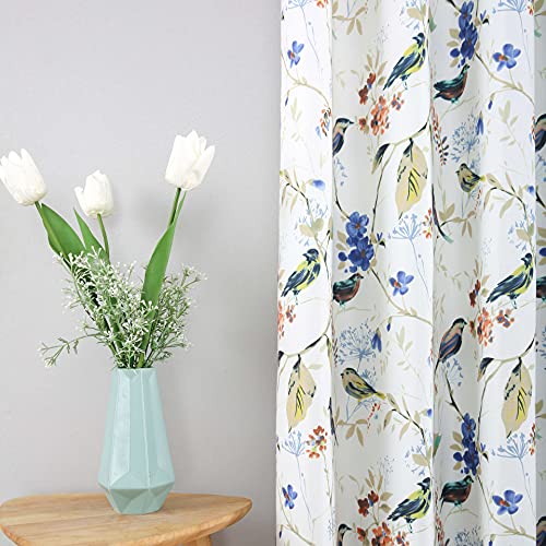 Leeva Delicate Blue Birds Window Curtains for Bedroom Dining Room, Grommet Top Crafted Printed Garden Windows Treatment Panels Set for Dorm, Set of 2 Pieces, 52x96