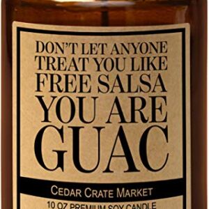 Don't Let Anyone Treat You Like Free Salsa You are Guac, Kraft Label Scented Soy Candle, Huckleberry, Lemon, Vanilla, Glass Jar Candle, Made in The USA, Decorative Candles, Funny and Sassy (Amber)