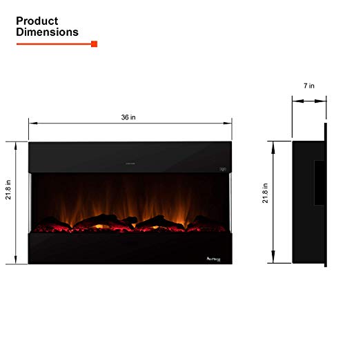 e-Flame USA Hampshire 36-inch Wall Mount/Wall Insert LED Electric Fireplace Heater with Timer - Realistic 3-D Logs and Fire Effect