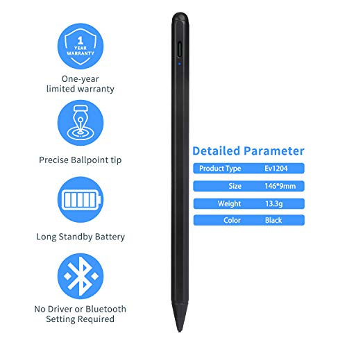 Stylus Pens for Dell 2 in 1 Laptop Pencil, Evach Capacitive High Sensitivity Digital Pencil with 1.5mm Ultra Fine Tip Stylus Pencil for Dell 2 in 1 Laptop Pen, Black