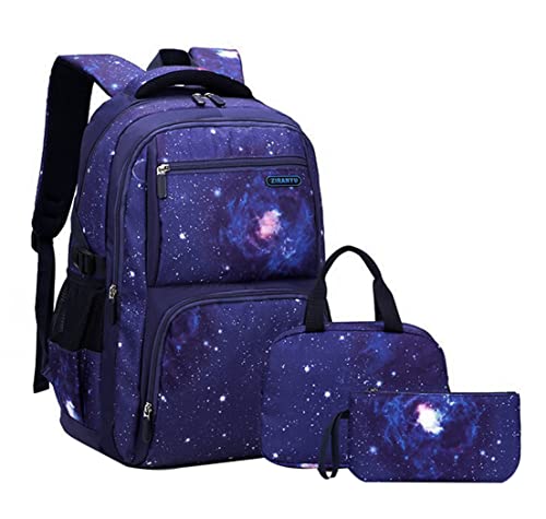 JiaYou Space Pattern Galaxy Backpack Boys Primary Junior Middle School Daypack Men High Middle School Laptop Bag(Star-Blue,3Pcs Backpack Set)