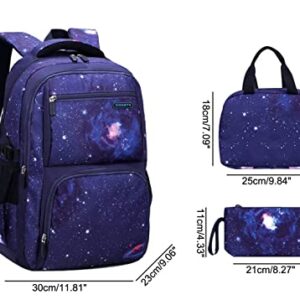 JiaYou Space Pattern Galaxy Backpack Boys Primary Junior Middle School Daypack Men High Middle School Laptop Bag(Star-Blue,3Pcs Backpack Set)