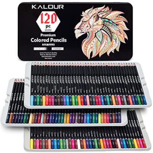 kalour 120 premium colored pencils set for adult coloring books - soft core - professional art drawing pencils for drawing sketching shading blending - gift tin box for artists beginners