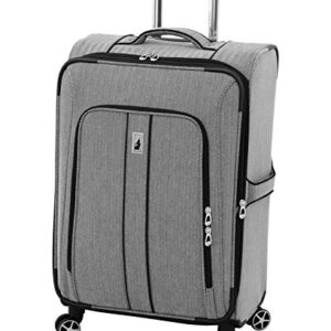 LONDON FOG Newcastle Softside Expandable Spinner Luggage, Black White Herringbone, Checked-Medium 24-Inch