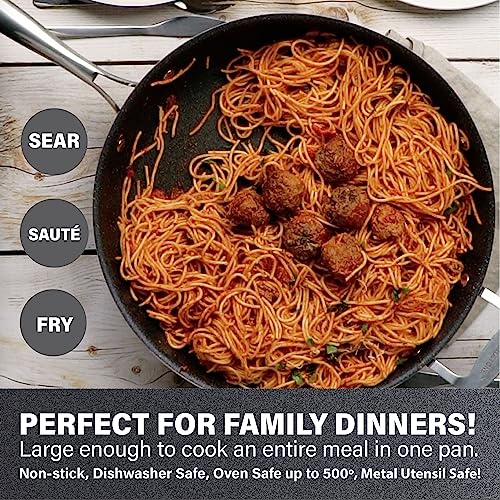 Granitestone Sauté Pan with Lid - 5.5 Quart. Non Stick Deep Frying Pan with Lid, Large Frying Pan, Oven Safe Skillet with Lid, Multipurpose Jumbo Cooker, Stovetop & Dishwasher Safe, 100% PFOA Free