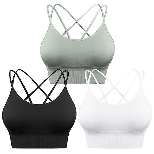 Sykooria 1-3 Pack Strappy Sports Bra for Women Sexy Crisscross Open Back for Yoga Running Athletic Gym Workout Fitness Tops