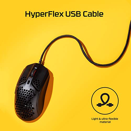 HyperX Pulsefire Haste – Gaming Mouse, Ultra-Lightweight, 59g, Honeycomb Shell, Hex Design, RGB, HyperFlex USB Cable, Up to 16000 DPI, 6 Programmable Buttons,Black