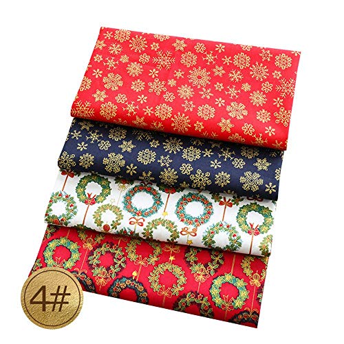 MoonyLI 4Pcs Christmas Theme Cotton Fabric Precut Patchwork Fabric Bundles Patchwork Precut Fabric Scrap Cotton Quilting Fabric Bundle Sewing Printed Fabric Bundle