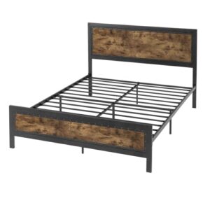 SHA CERLIN Grey Metal Bed Frame Queen/Industrial Wooden Platform Bed with Rivet Headboard/No Box Spring Needed