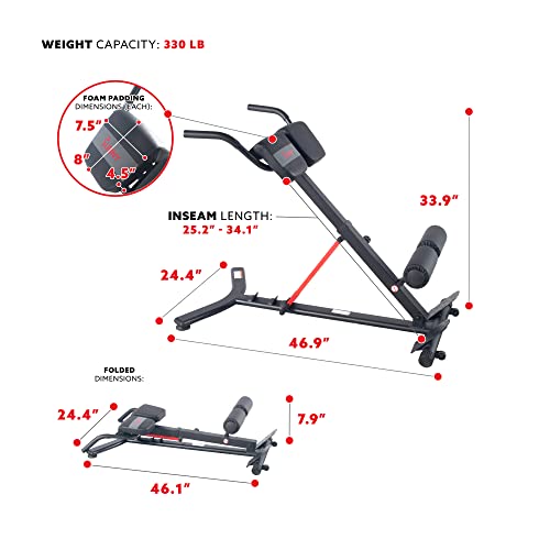 Sunny Health & Fitness Hyperextension Roman Chair with Dip Station - SF-BH620062 , Black