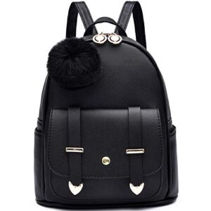 i ihayner girls fashion backpack mini backpack purse for women teenage girls purses pu leather pompom backpack shoulder bag black