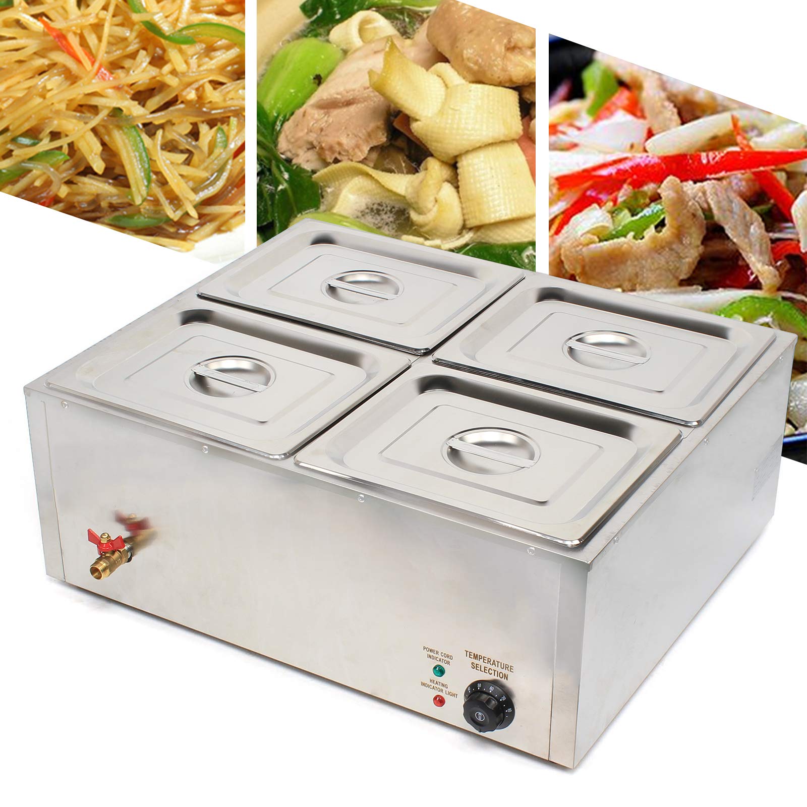 110V 4-Pan Commercial Food Warmer 6-Inch Deep Food Grade Stainless Steel Commercial Food Steam Table Electric Countertop Food Warmer Restaurant Warming Buffet Server for Catering and Restaurants