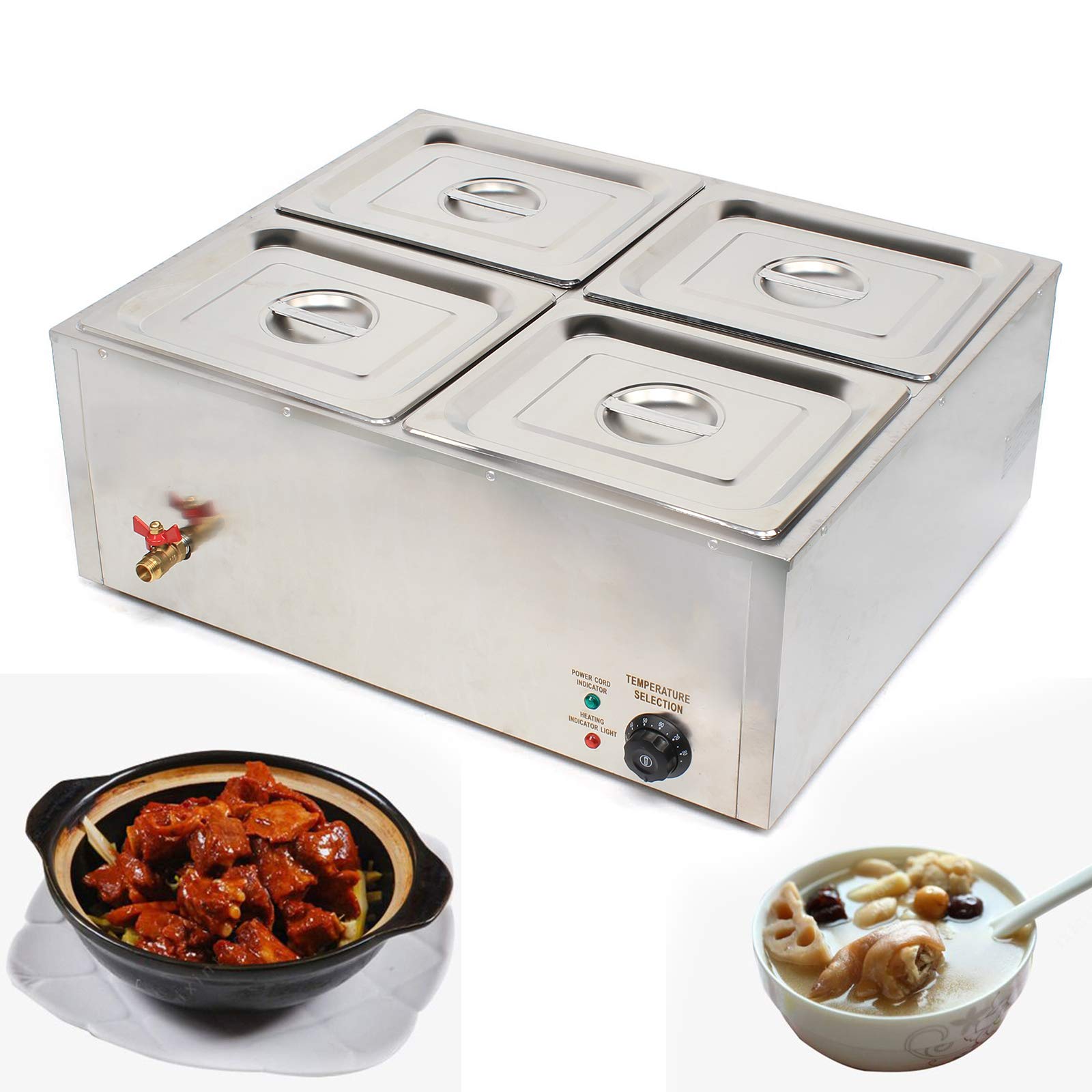 110V 4-Pan Commercial Food Warmer 6-Inch Deep Food Grade Stainless Steel Commercial Food Steam Table Electric Countertop Food Warmer Restaurant Warming Buffet Server for Catering and Restaurants