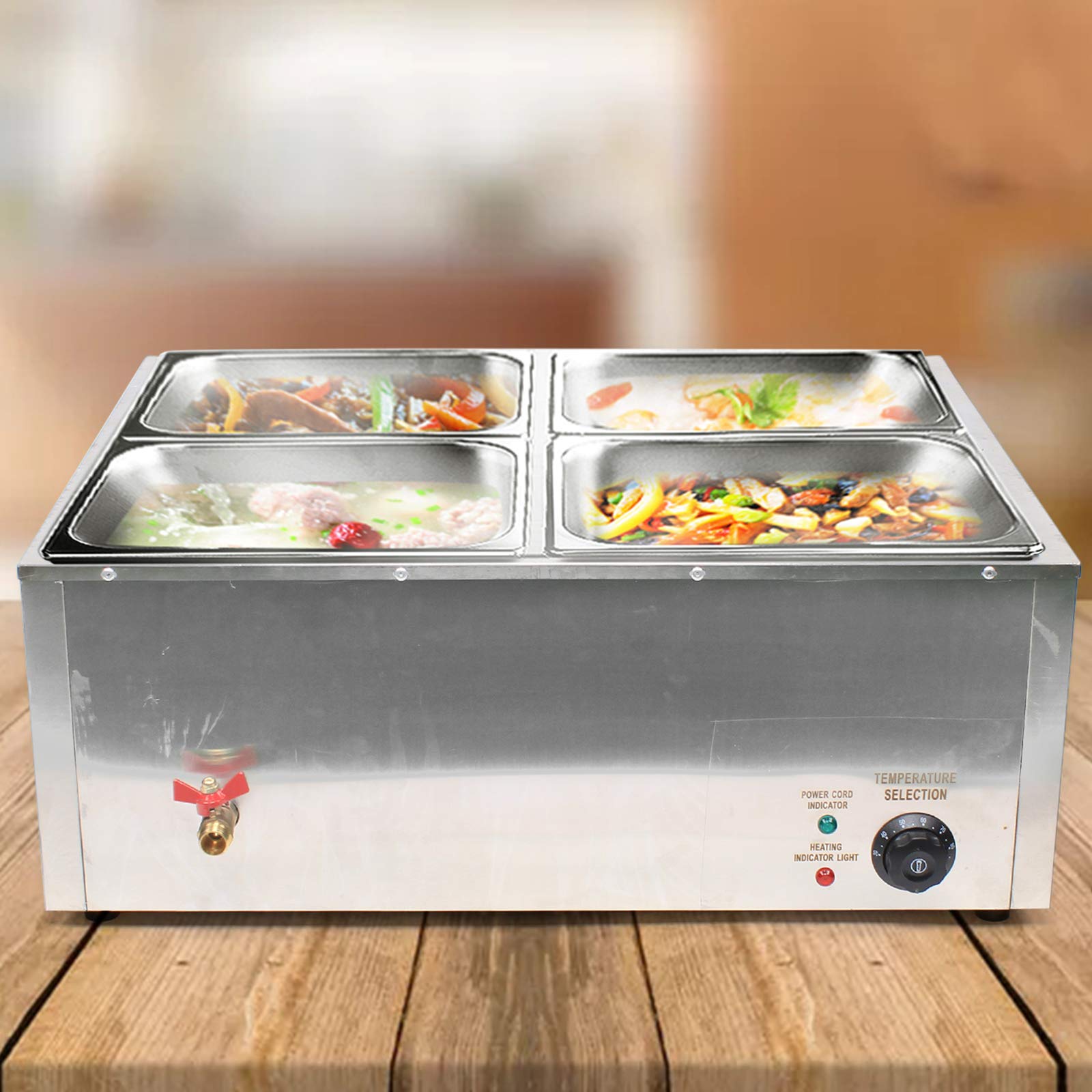 110V 4-Pan Commercial Food Warmer 6-Inch Deep Food Grade Stainless Steel Commercial Food Steam Table Electric Countertop Food Warmer Restaurant Warming Buffet Server for Catering and Restaurants