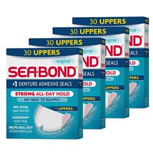 sea-bond secure denture adhesive seals, original uppers, zinc-free, all-day-hold, mess-free, 30 count (pack of 4)