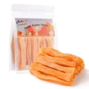 asmpet sweet potato dog treats fries, healthy natural low fat grain free treats, gluten free vegetarian snack gift for small medium & large dogs, vegan dog chews 11 ounce