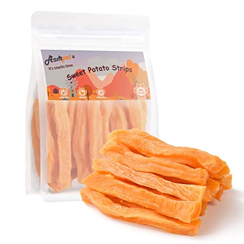 ASMPET Sweet Potato Dog Treats Fries, Healthy Natural Low Fat Grain Free Treats, Gluten Free Vegetarian Snack Gift for Small Medium & Large Dogs, Vegan Dog Chews 11 Ounce