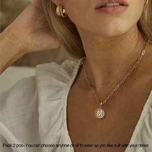 Ursteel Gold Necklace for Women, 14K Gold Plated Dainty Layering Paperclip Chain Necklace Letter K Initial Coin Pendant Necklaces Layered Gold Necklaces for Women Jewelry Gifts Gold Jewelry for Women