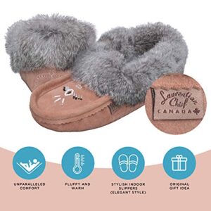 Laurentian Chief Moccasin Slippers for Women – Comfortable Slippers with Real Fur Trim and Soft Faux Lining – Canada Quality Beaded Style Warmie Slippers for Indoor Use (Cappuccino, numeric_9)