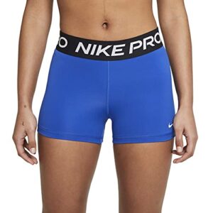 nike womens pro 3" shorts (game royal/black/white, small)