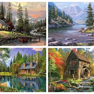 Chenistory 4 Packs DIY Paint by Number for Kids & Adults Acrylic Painting 16 x 20 inch Paint Canvas with Paintbrushes Set Draw Arts Craft Home Decoration - Mountain Landscape Picture