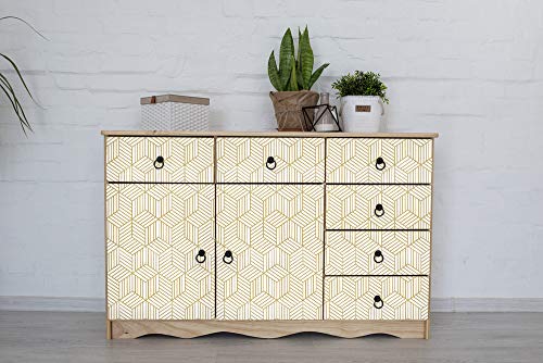 Gold and White Geometric Wallpaper Peel and Stick Wallpaper Hexagon Removable Self Adhesive Wallpaper Gold Stripes Geometric Paper Vinyl Film Decorative Shelf Drawer Liner Roll Waterproof17.7”×393”