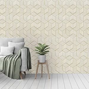 Gold and White Geometric Wallpaper Peel and Stick Wallpaper Hexagon Removable Self Adhesive Wallpaper Gold Stripes Geometric Paper Vinyl Film Decorative Shelf Drawer Liner Roll Waterproof 17.7”×118”