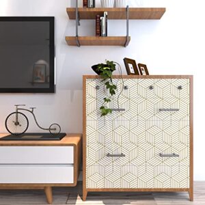 Gold and White Geometric Wallpaper Peel and Stick Wallpaper Hexagon Removable Self Adhesive Wallpaper Gold Stripes Geometric Paper Vinyl Film Decorative Shelf Drawer Liner Roll Waterproof 17.7”×118”