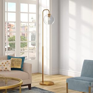 henn&hart harrison arc floor lamp with glass shade in brass/clear, 62" tall