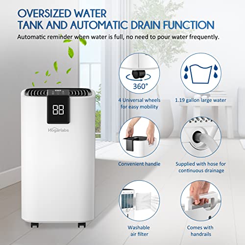 HOGARLABS 2500 Sq. Ft Dehumidifier for Basements,Home,Large Room,35 Pint with Drain Hose and Wheels,Intelligent Humidity Control,Laundry Dry, Auto Defrost,24H Timer,Automatic Drain for Office, Bathroom and Bedroom