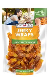 pur luv chicken and sweet potato jerky wraps rawhide free dog treats, healthy, easily digestible, long lasting, and high protein dog treat, 16 oz, brown