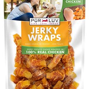 Pur Luv Chicken and Sweet Potato Jerky Wraps Rawhide Free Dog Treats, Healthy, Easily Digestible, Long Lasting, and High Protein Dog Treat, 16 oz, Brown