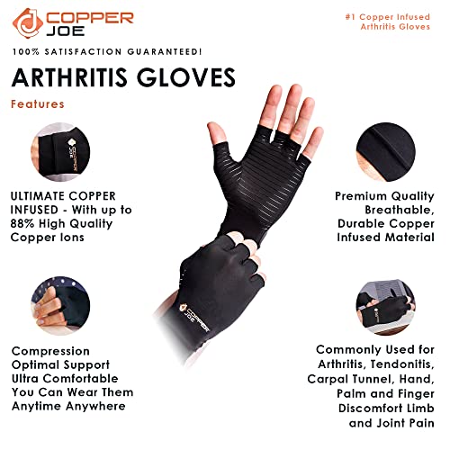 Copper Joe Arthritis Gloves - Compression Gloves for Arthritis Hand Pain Relief, Carpal Tunnel, RSI, Tendonitis and Rheumatoid. Typing Gloves - Wrist Support Brace for Women & Men - 1 Pair - (Medium)