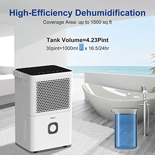 Shinco 30 Pints Dehumidifier for Home and Basements, 1500 Sq.Ft Dehumidifier with Drain Hose, Auto or Manual Drainage, Auto Defrost, Quietly Remove Moisture, Activated Carbon Filter, 24HR Timer