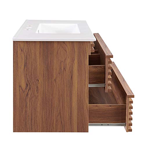 Modway Render 36" Wall-Mount Bathroom Vanity in Walnut White