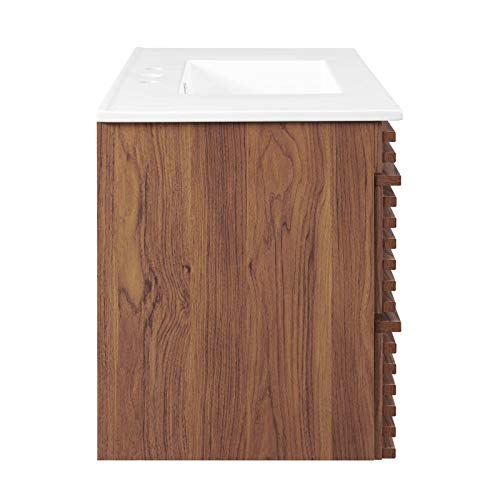 Modway Render 36" Wall-Mount Bathroom Vanity in Walnut White